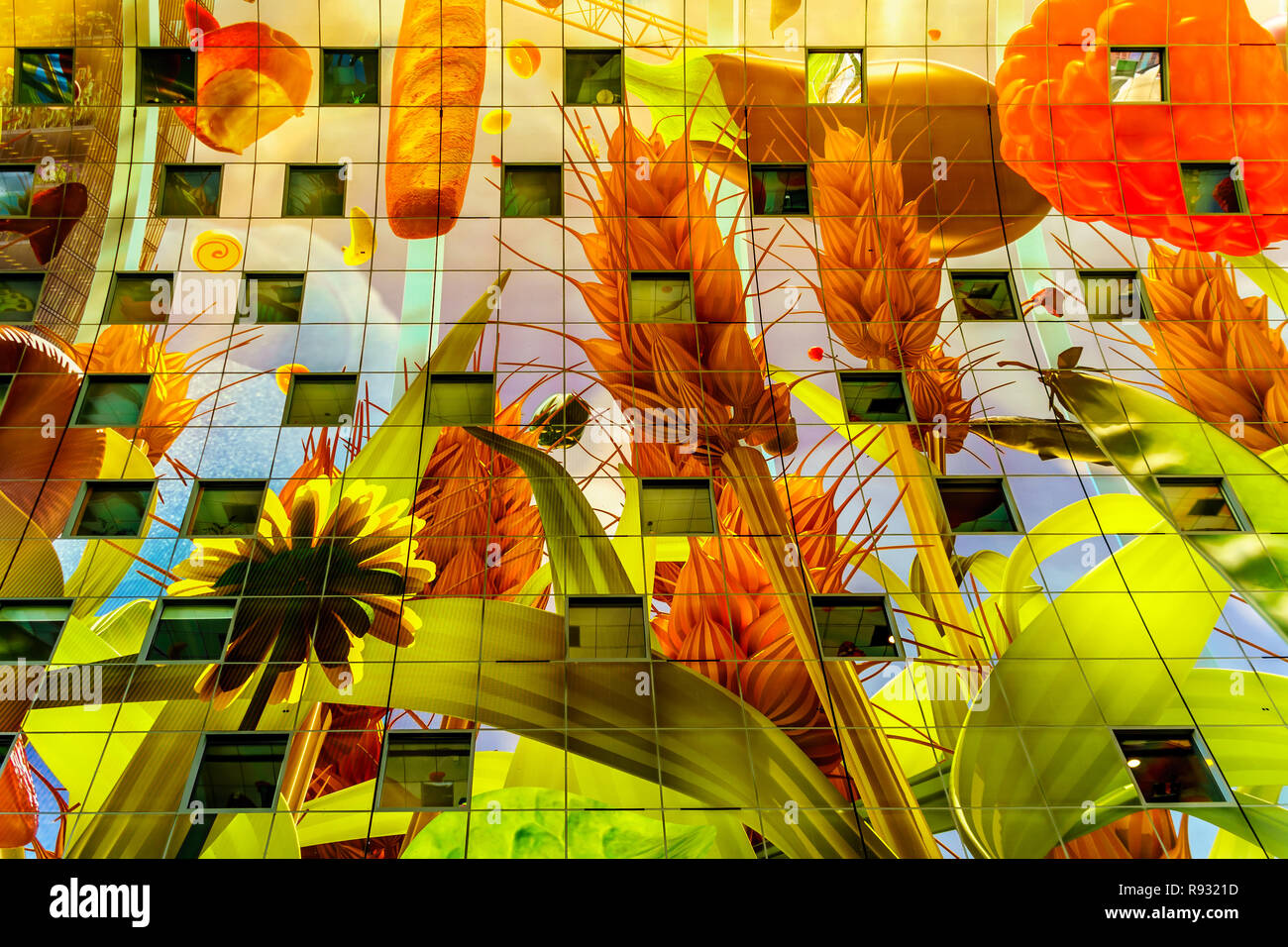 Modern art on the ceiling of the Market Hall, with its many shops in ...