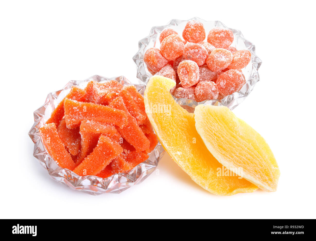 Candied pumpkin Succade with mango and Dried Kumquats isolated on white ...