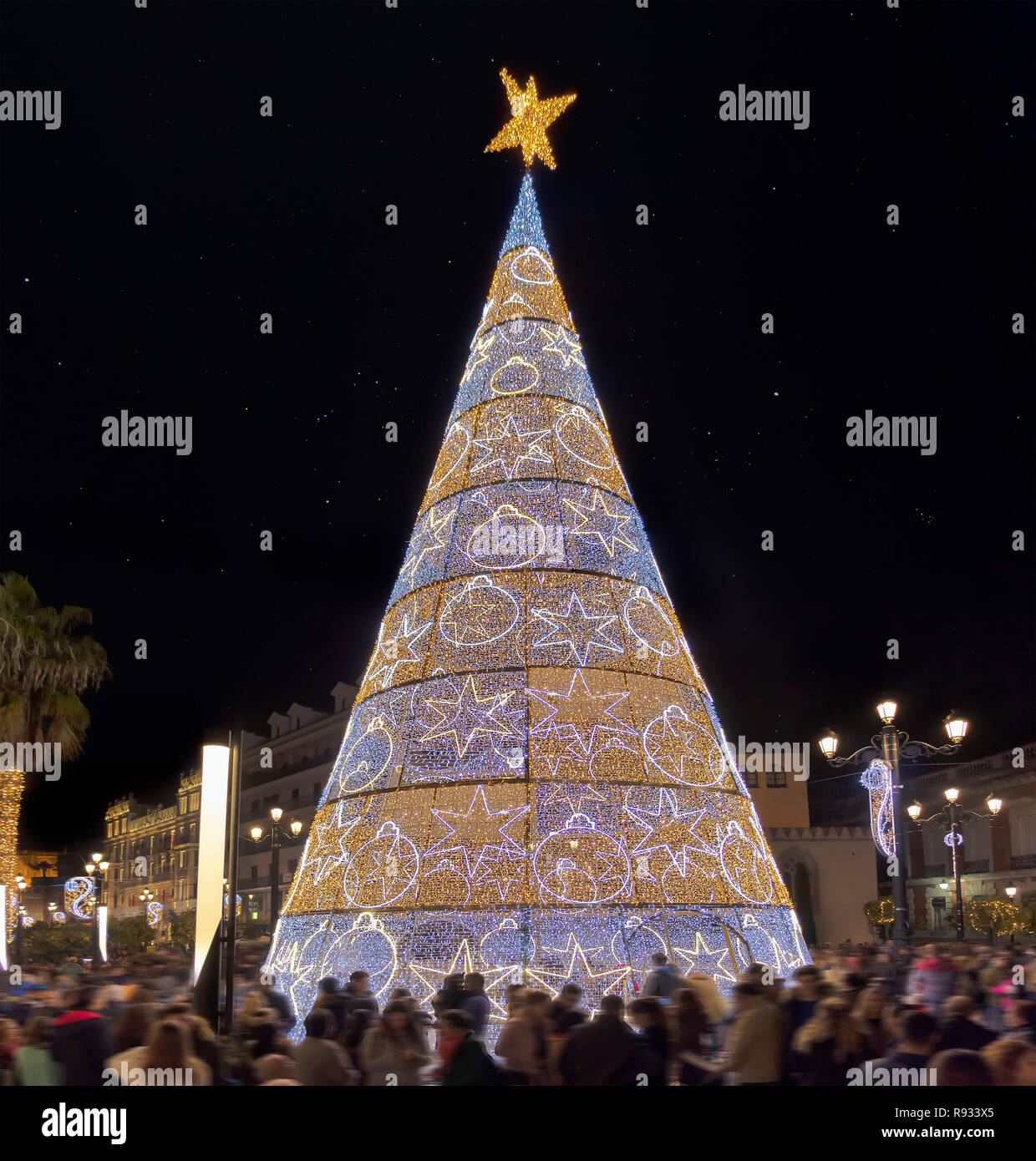 Long exposure photography of Christmas tree near Seville Cathedral of ...