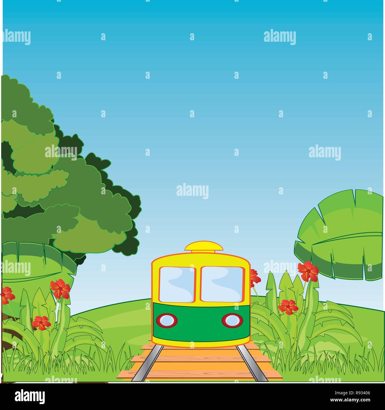 Rails and train amongst wild nature.Vector illustration Stock Vector ...