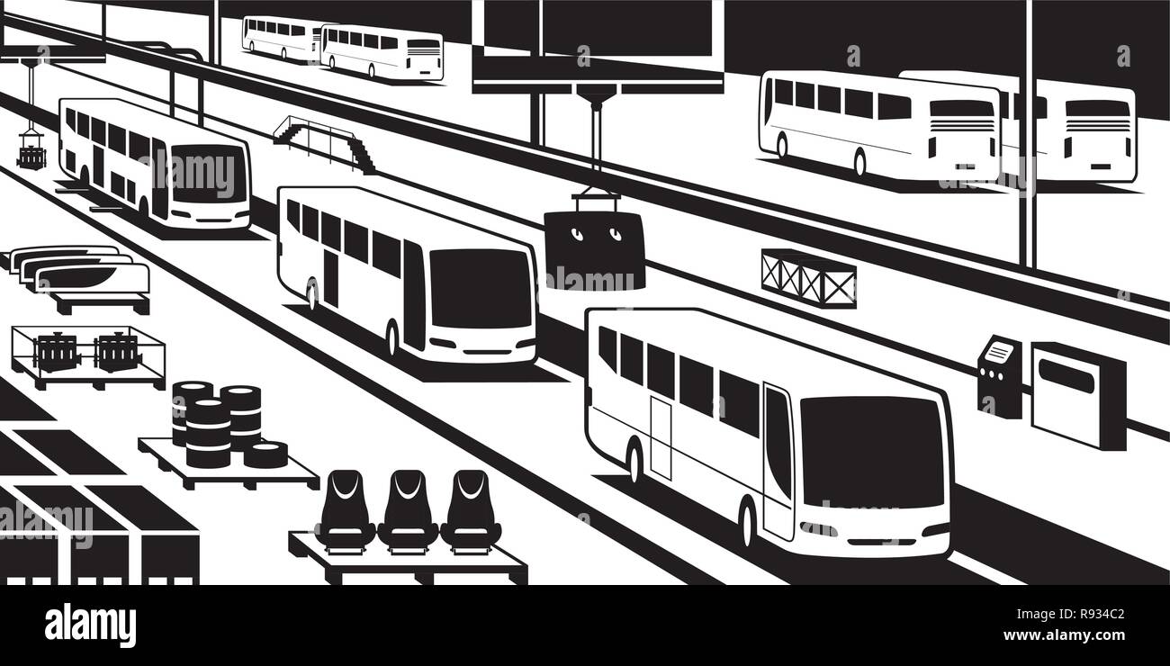 Bus assembly line - vector illustration Stock Vector Image & Art - Alamy