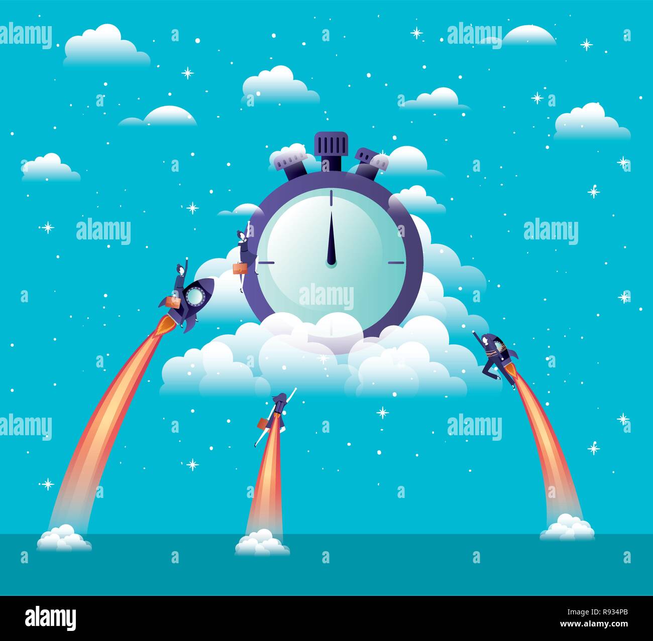 businesswomen flying in rockets start up with chronometer Stock Vector ...