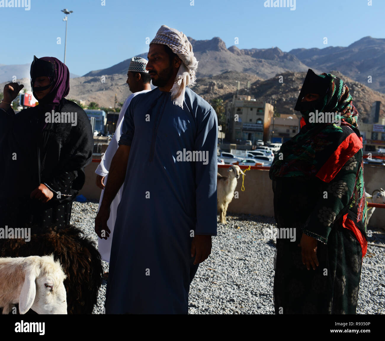 The busy Nizwa cattle market takes place every Friday morning by the ...