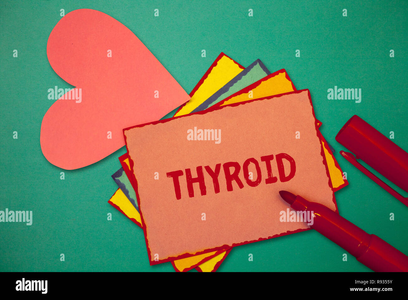 Text sign showing Thyroid. Conceptual photo Gland in neck Secretes ...