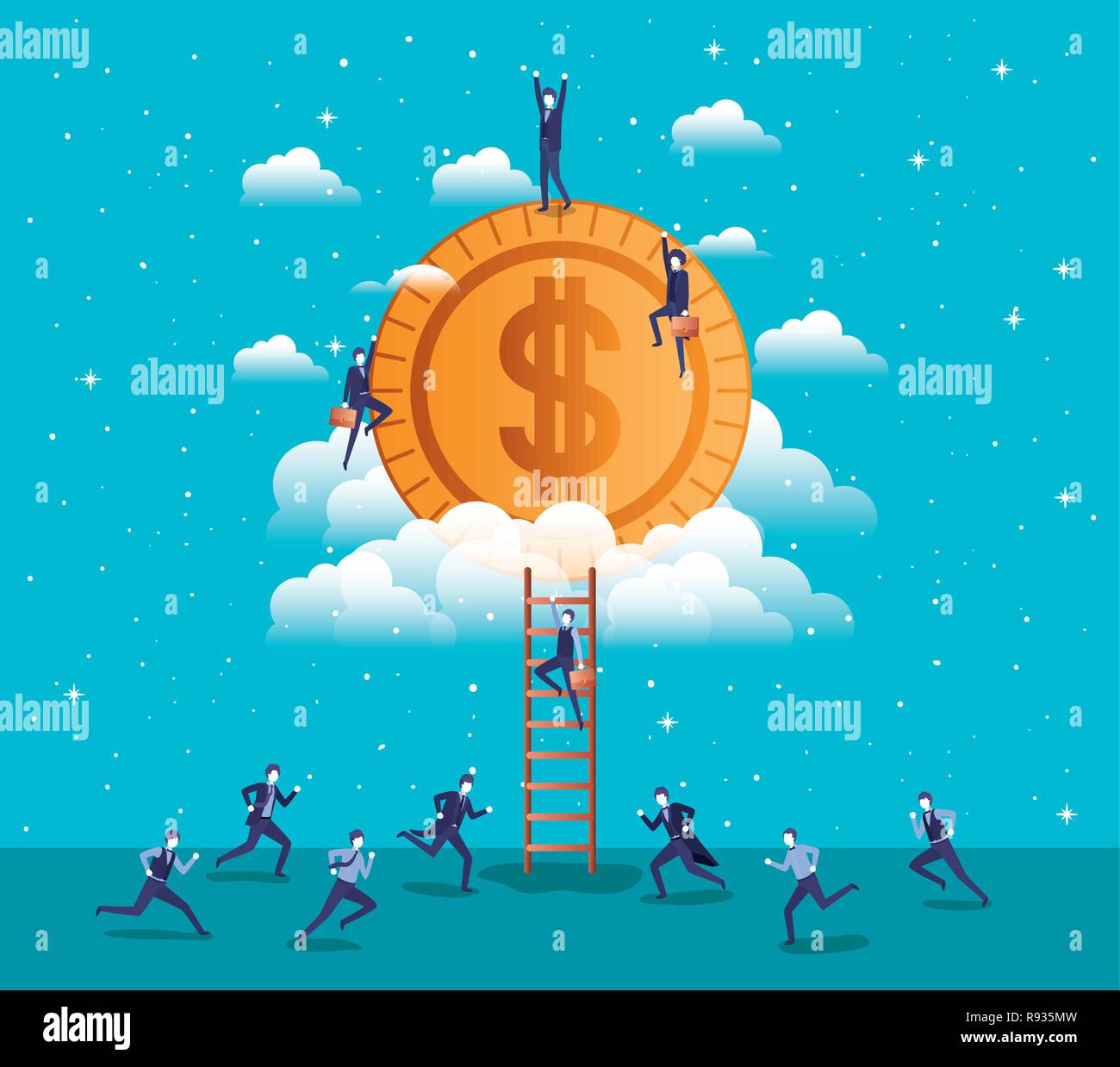 coin money with businessmen team Stock Vector Image & Art - Alamy
