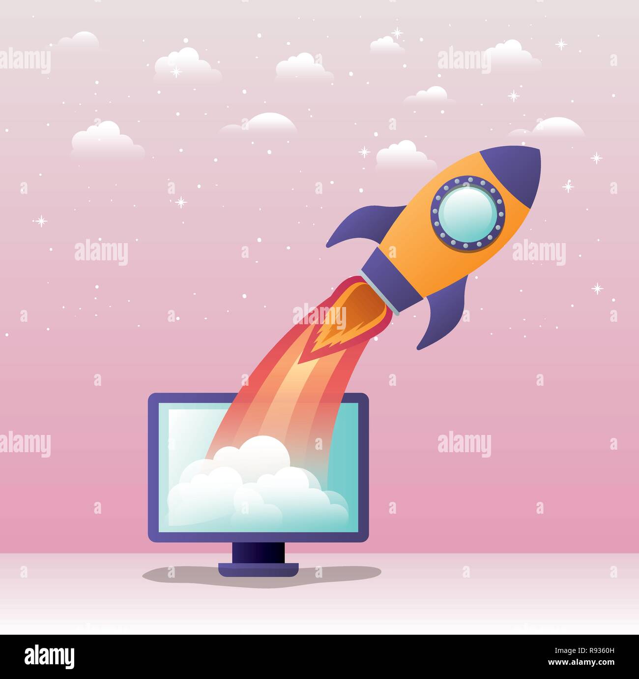 Rocket Start Up With Desktop Computer Stock Vector Image And Art Alamy 6161