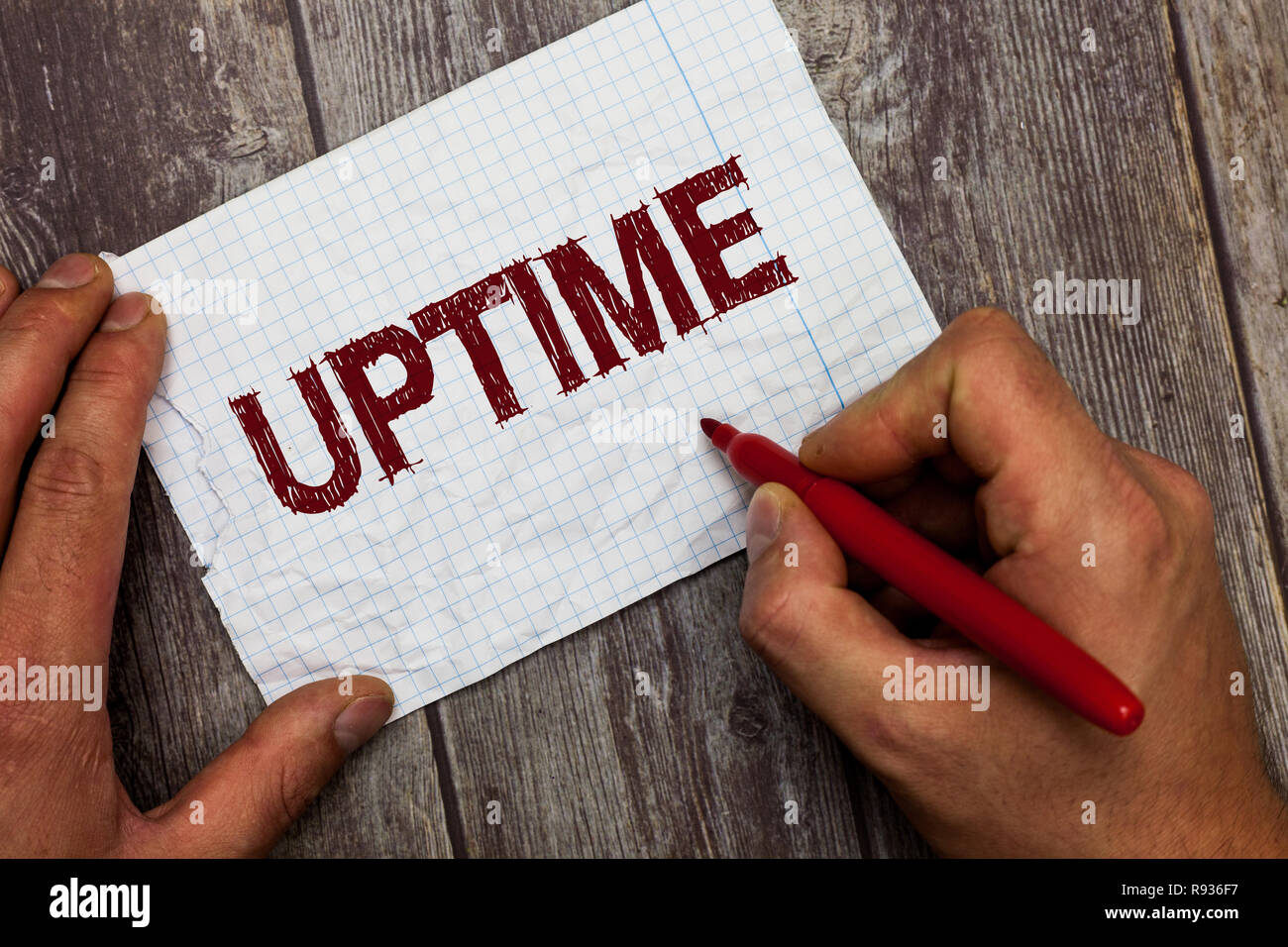 Handwriting text Uptime. Concept meaning time during which machine ...