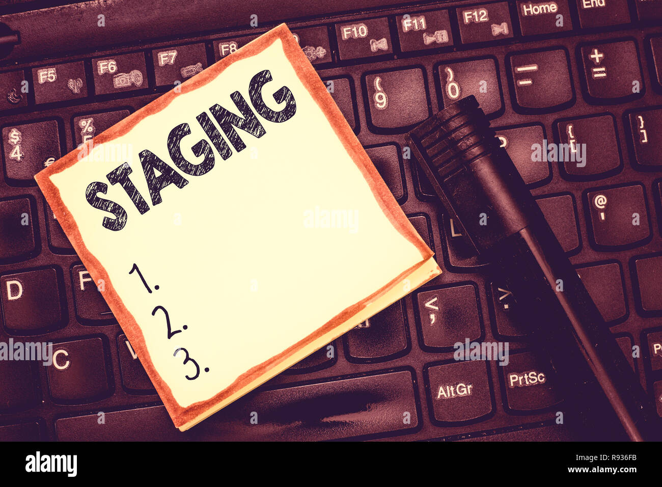 Text sign showing Staging. Conceptual photo Method presenting play or ...