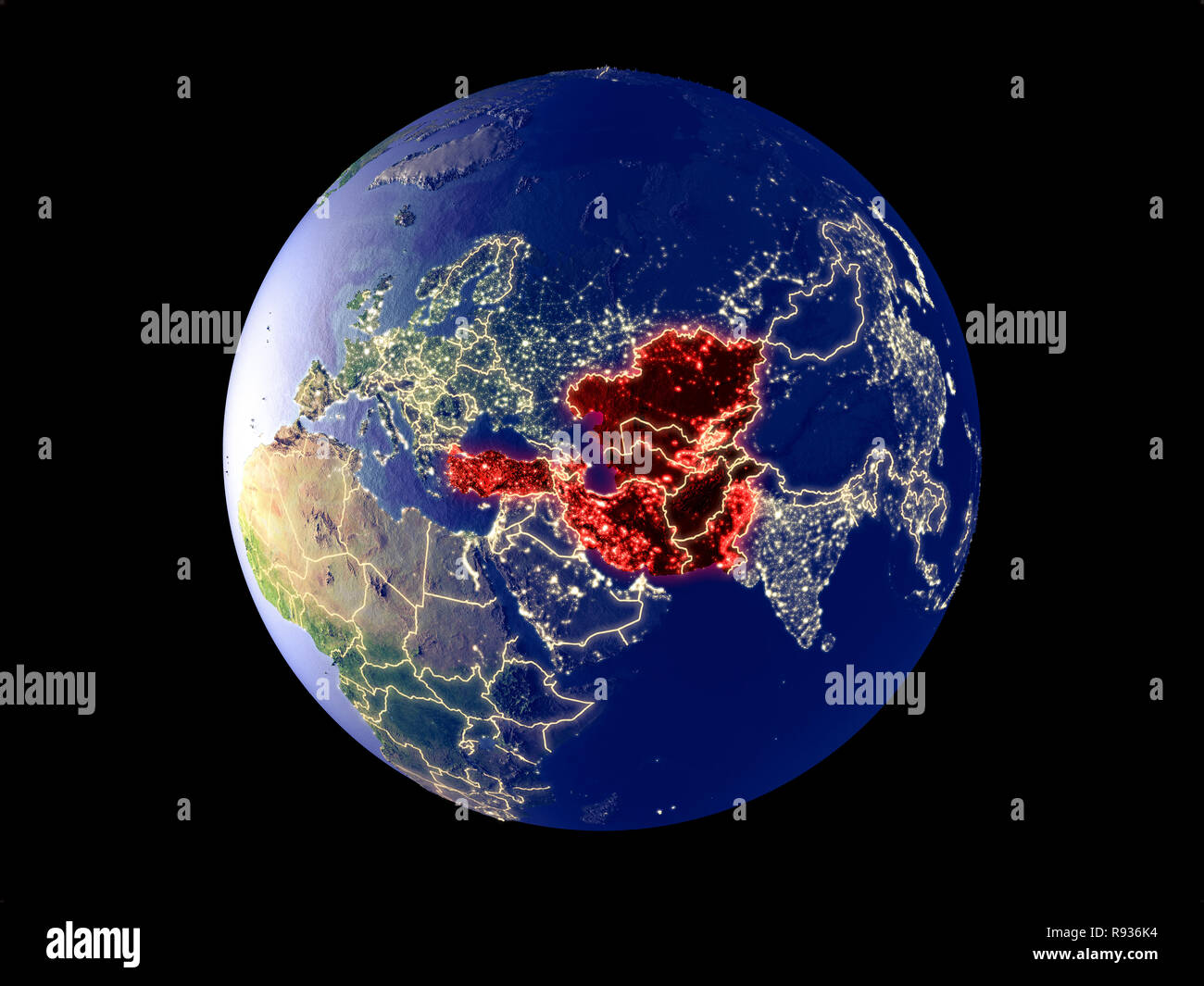 ECO member states from space on model of planet Earth with city lights ...