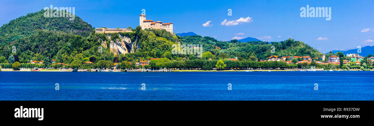 Famous Rocca di Angera,view with old castle and Lake Maggiore,Italy ...