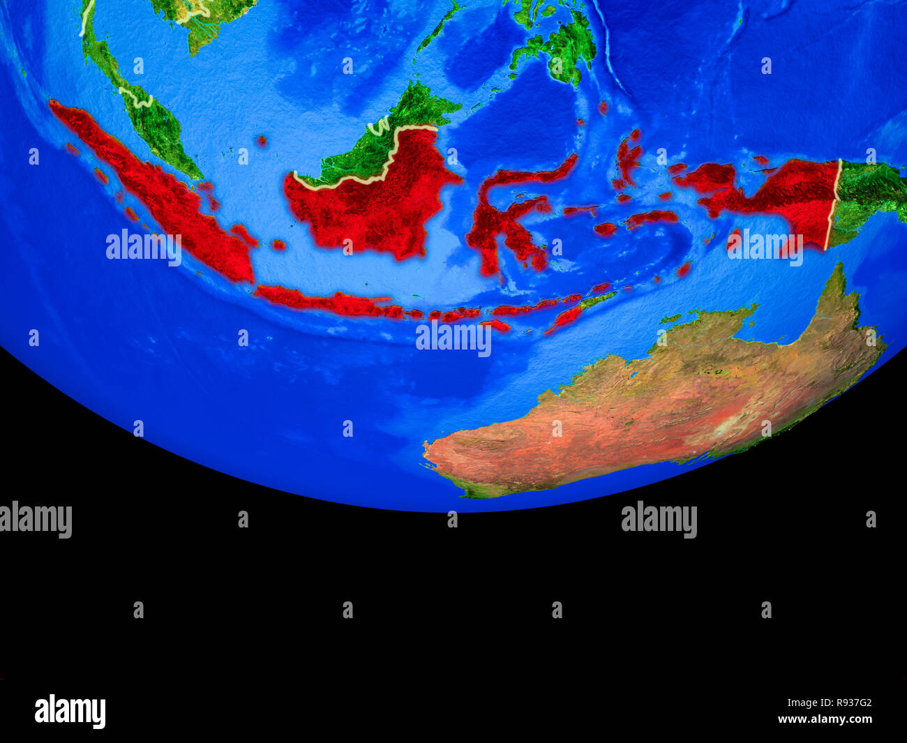 Indonesia from space on model of planet Earth with country borders. 3D ...