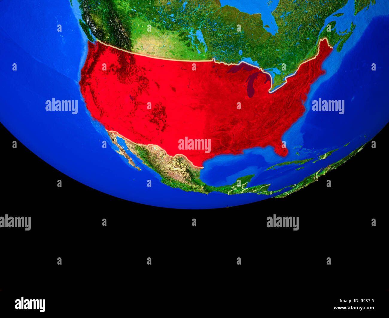 USA from space on model of planet Earth with country borders. 3D ...