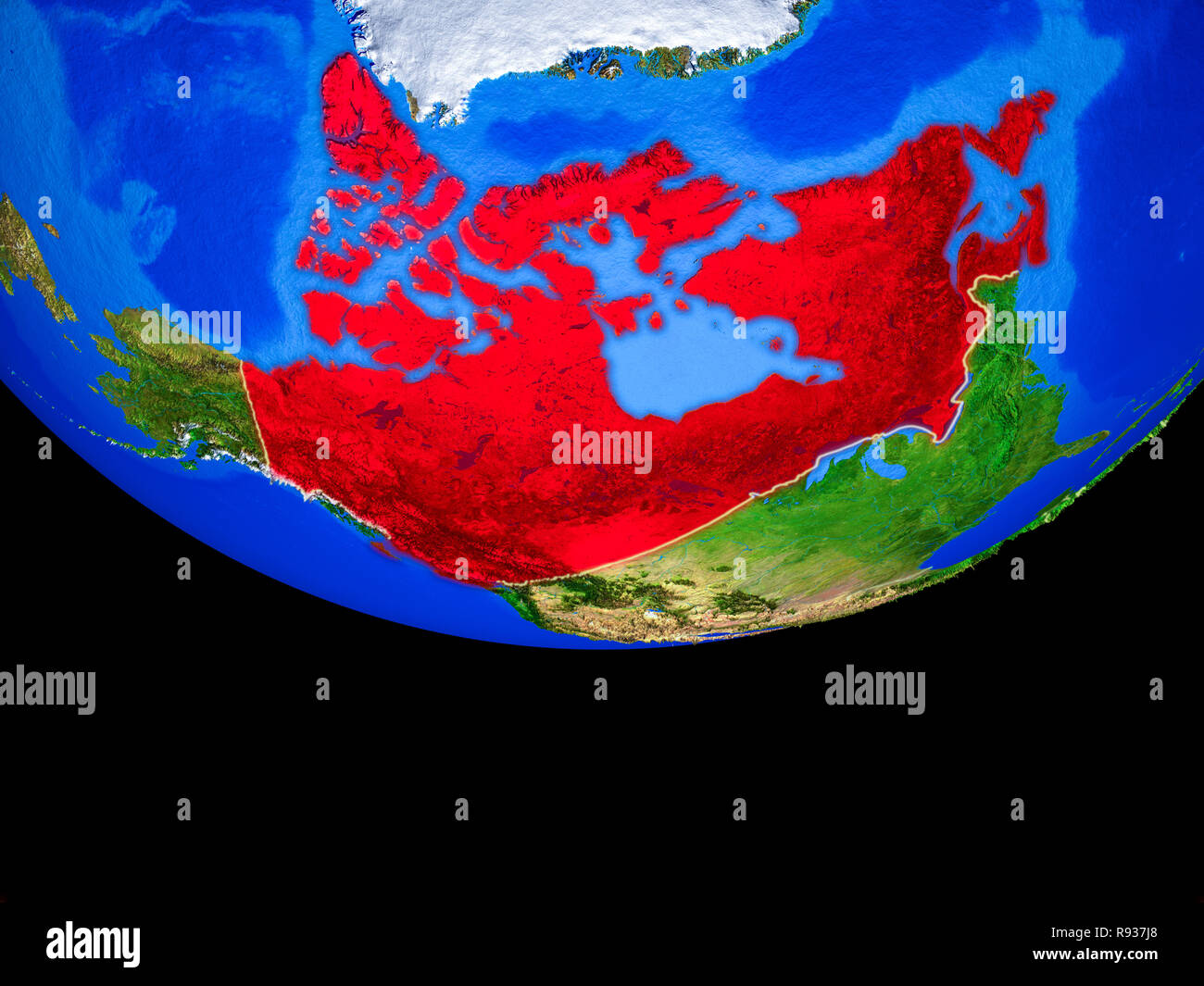 Canada from space on model of planet Earth with country borders. 3D ...