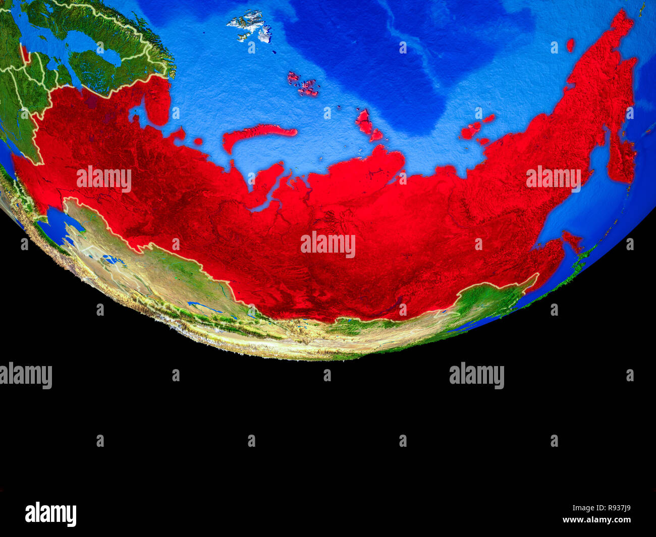 Russia from space on model of planet Earth with country borders. 3D ...
