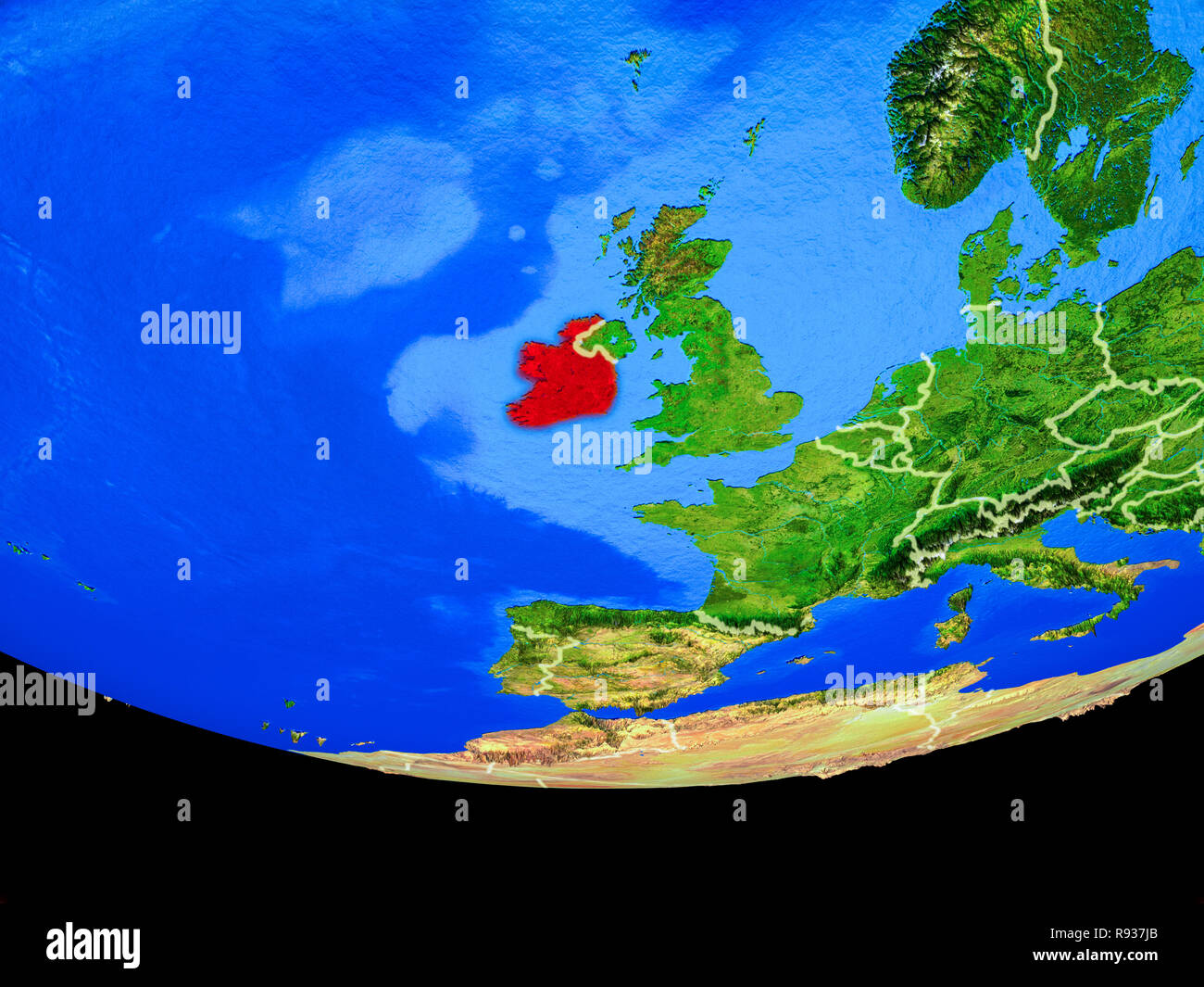 Ireland from space on model of planet Earth with country borders. 3D ...