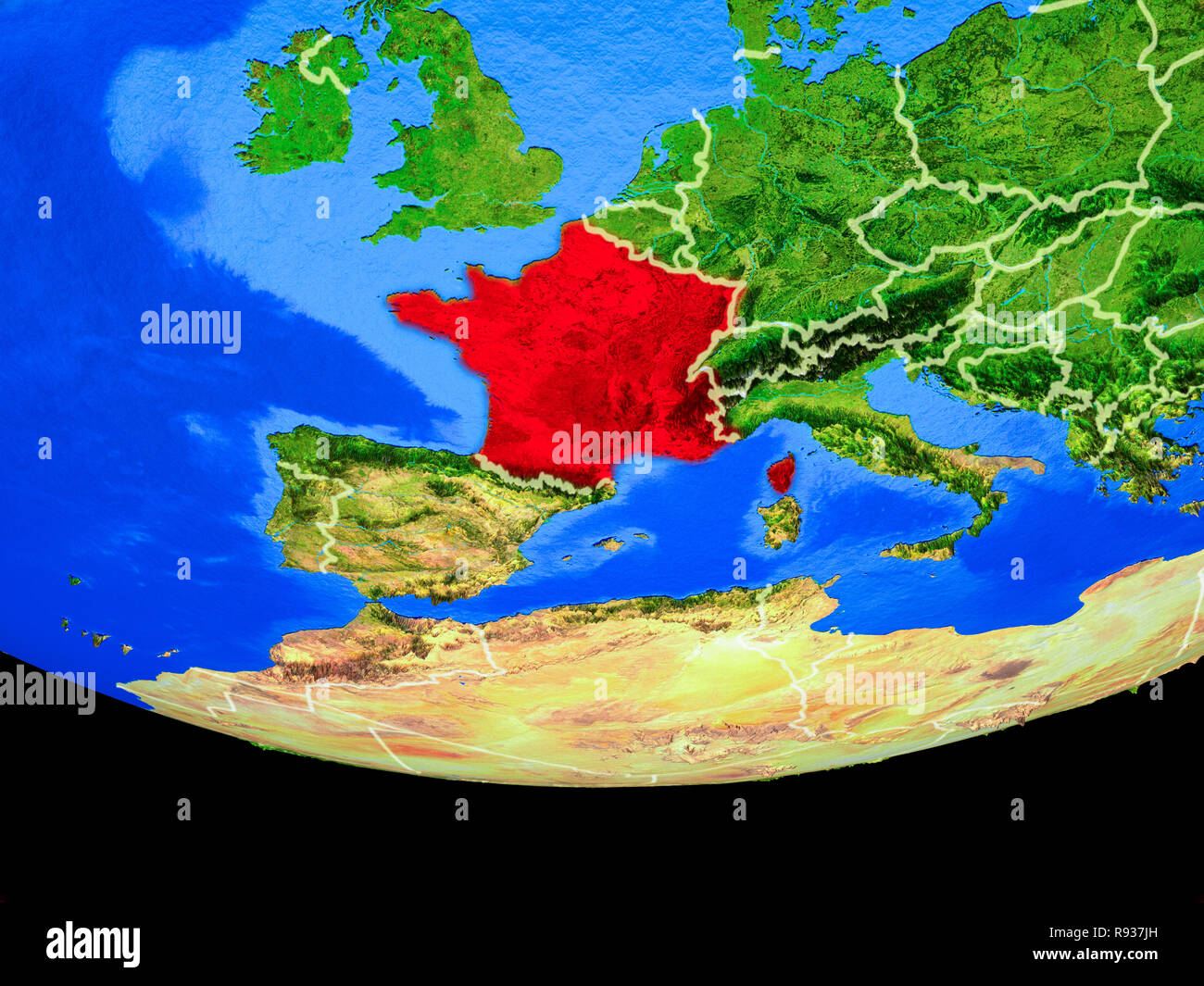 France from space on model of planet Earth with country borders. 3D ...