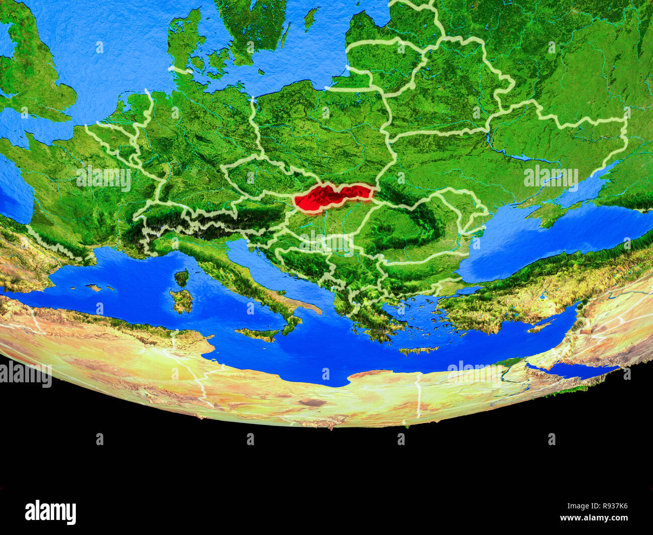 Slovakia from space on model of planet Earth with country borders. 3D ...
