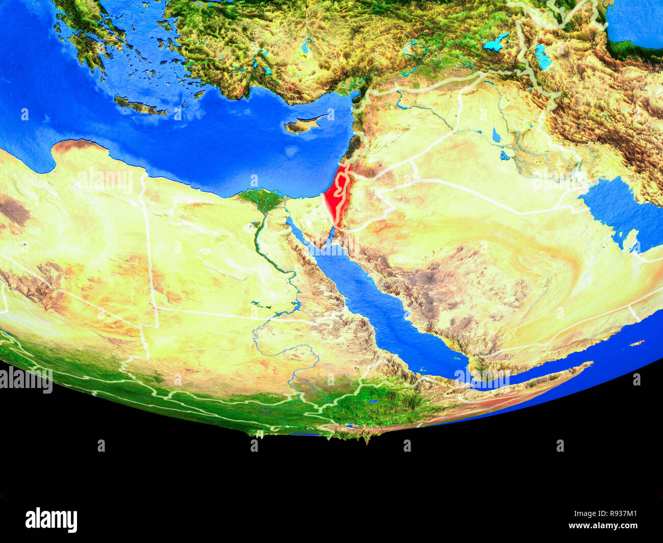 Israel from space on model of planet Earth with country borders. 3D ...