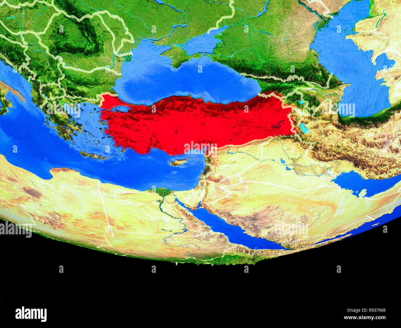Turkey from space on model of planet Earth with country borders. 3D ...