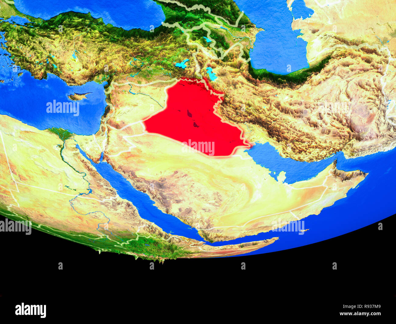 Iraq from space on model of planet Earth with country borders. 3D ...