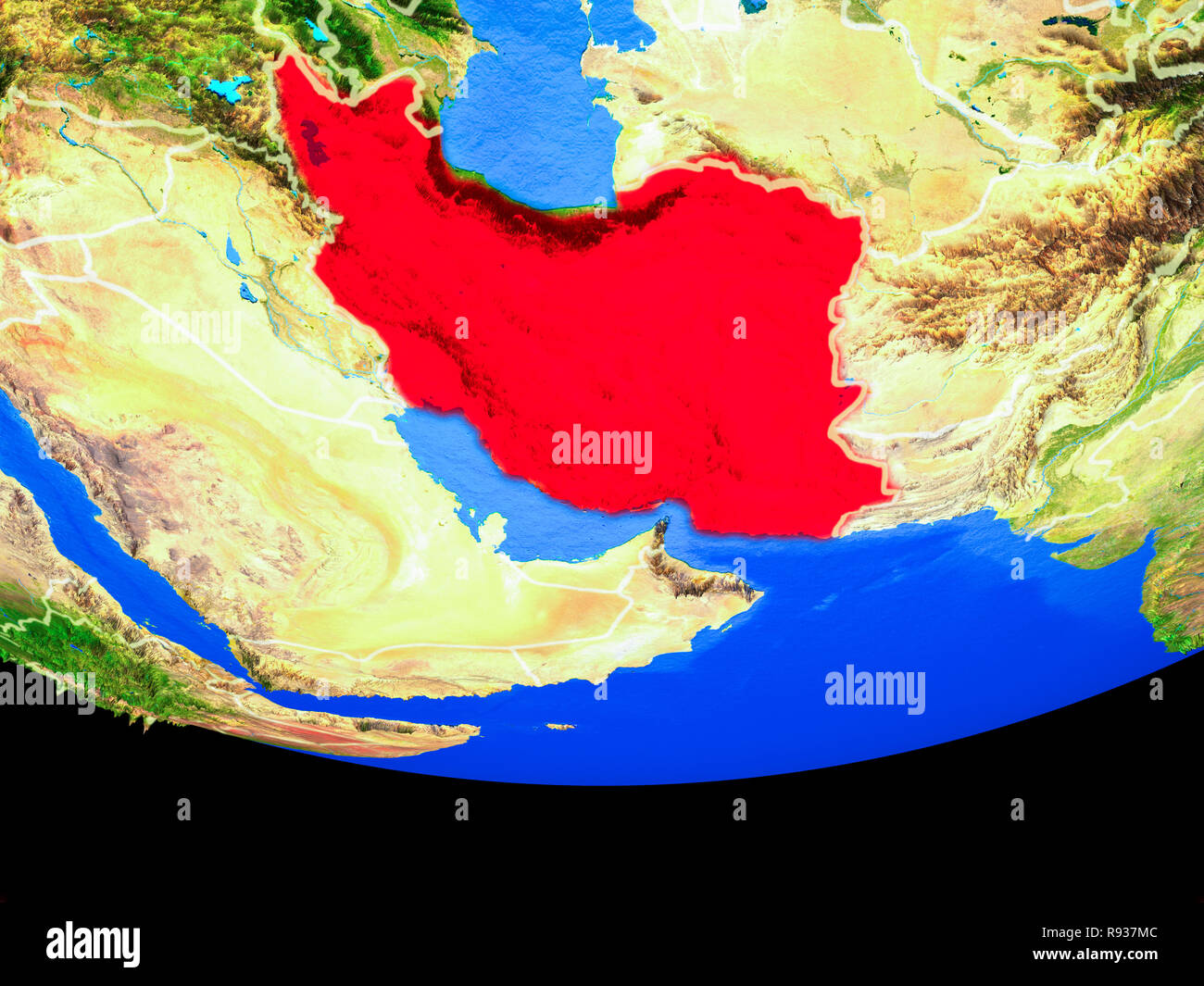 Iran from space on model of planet Earth with country borders. 3D ...