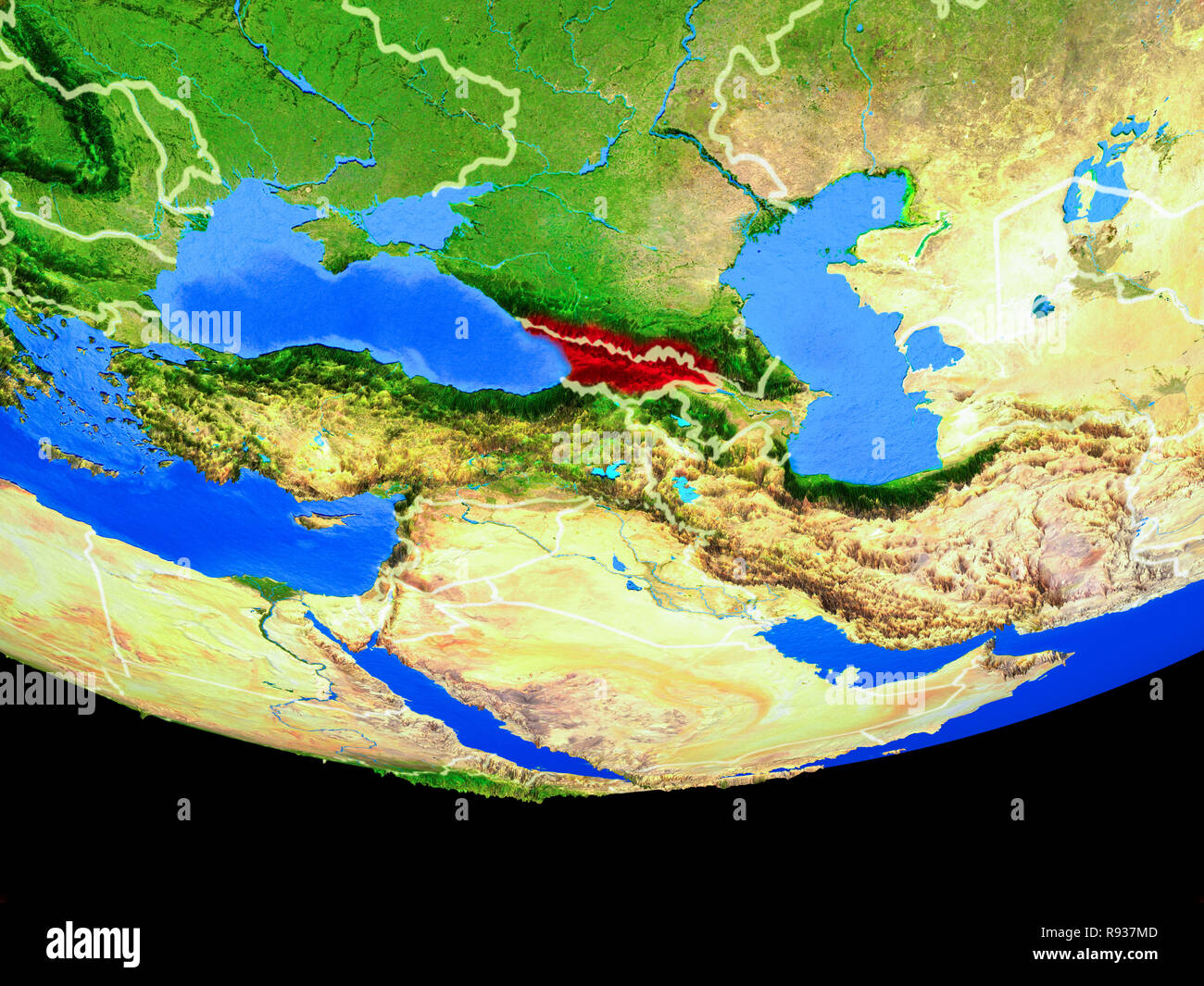 Georgia from space on model of planet Earth with country borders. 3D ...