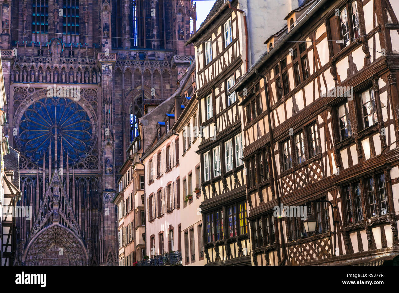 Beautiful Strasbourg town,view with traditional houses and cathedral ...
