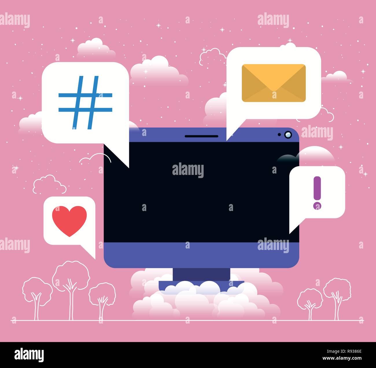 computer desktop with social media messages Stock Vector Image & Art ...