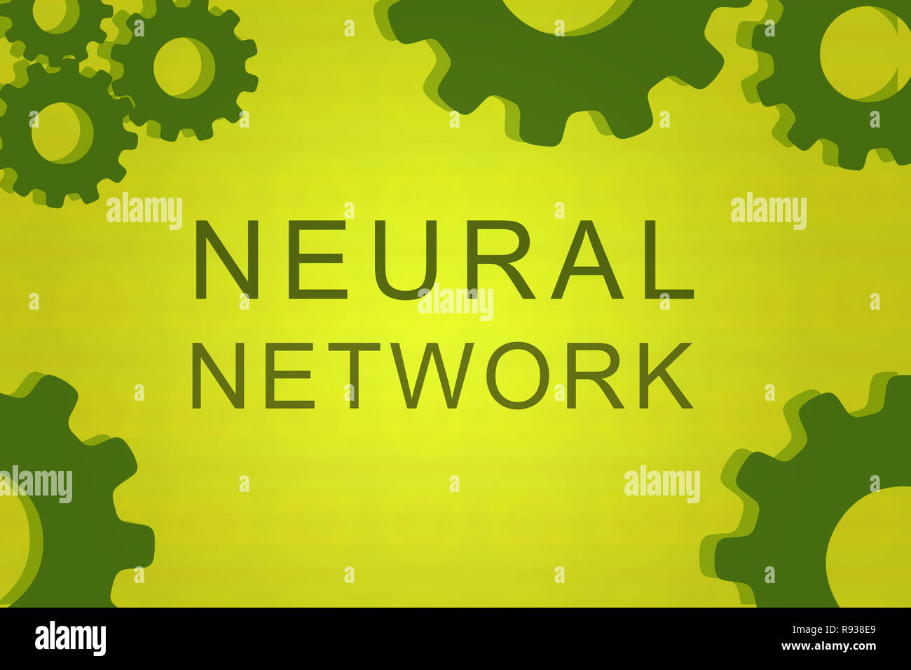 NEURAL NETWORK sign concept illustration with green gear wheel figures ...