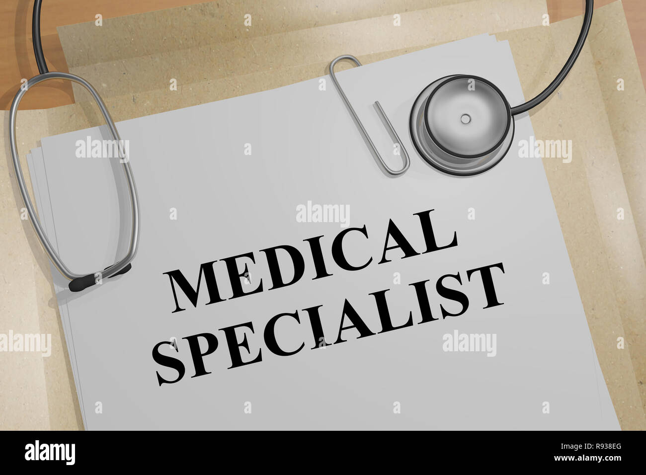 3D illustration of MEDICAL SPECIALIST title on a medical document Stock ...