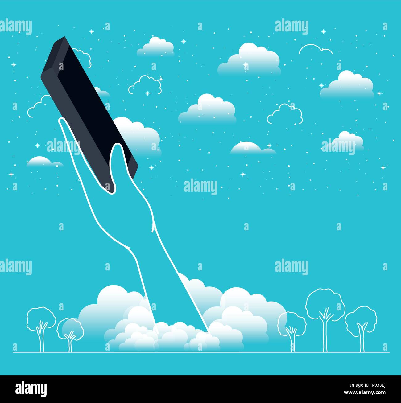 hand lifting smartphone in the sky Stock Vector Image & Art - Alamy
