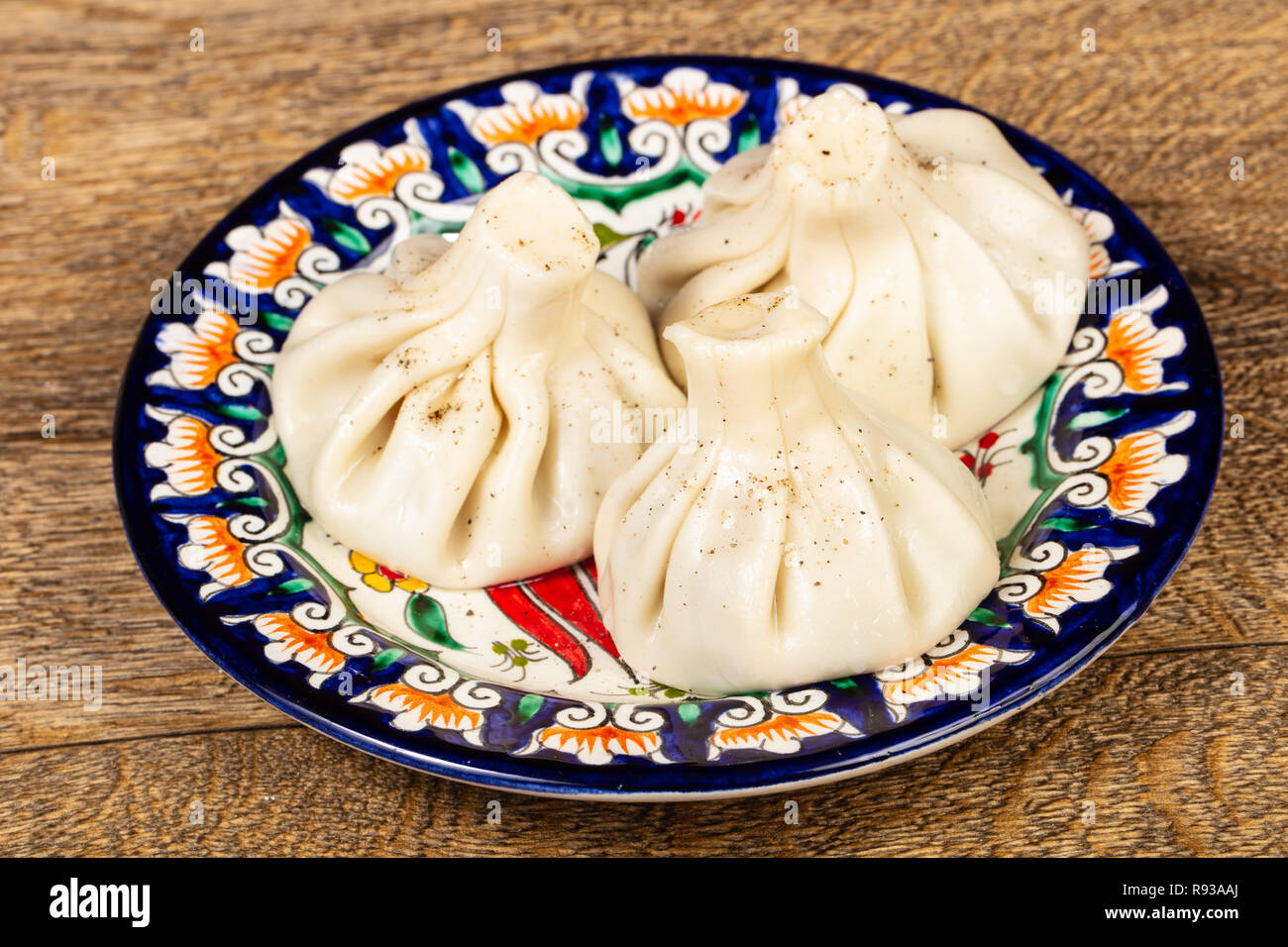 Georgian traditional Khinkali dumplings with meat Stock Photo - Alamy