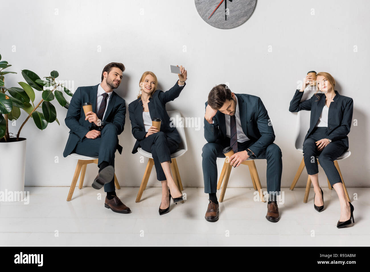 collage of business people with various emotions and poses waiting on ...