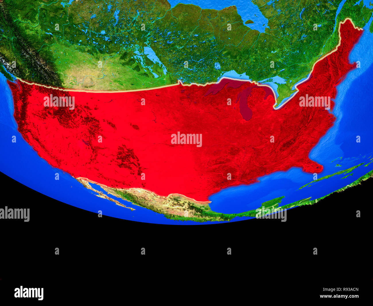 United States from space on model of planet Earth with country borders ...