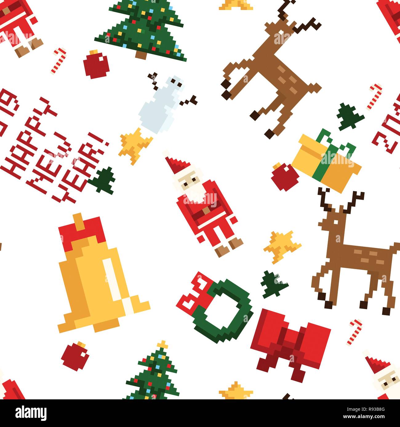 Colorful Pixel Pattern with Christmas Elements. Atcade games style ...