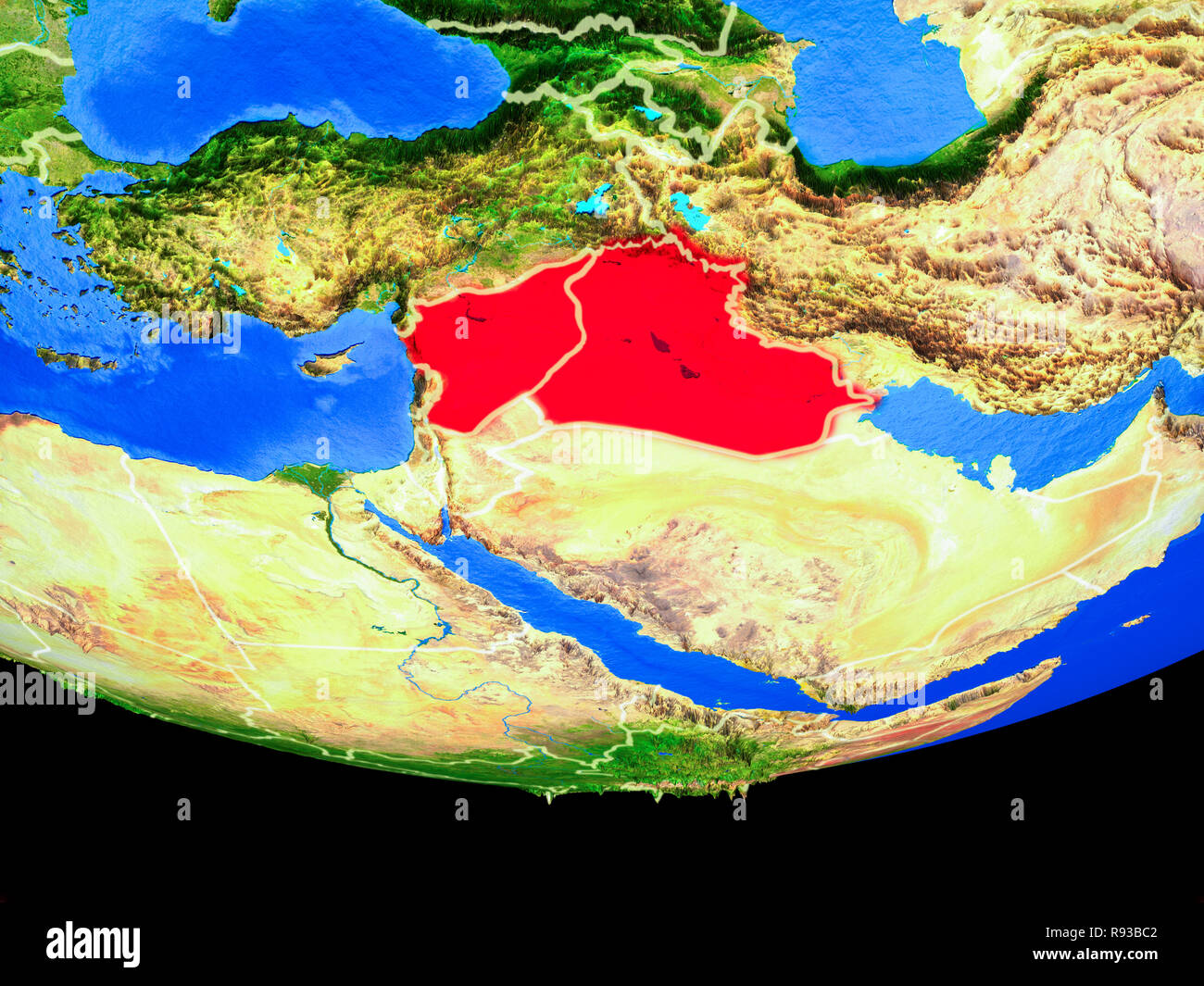Islamic State from space on model of planet Earth with country borders ...