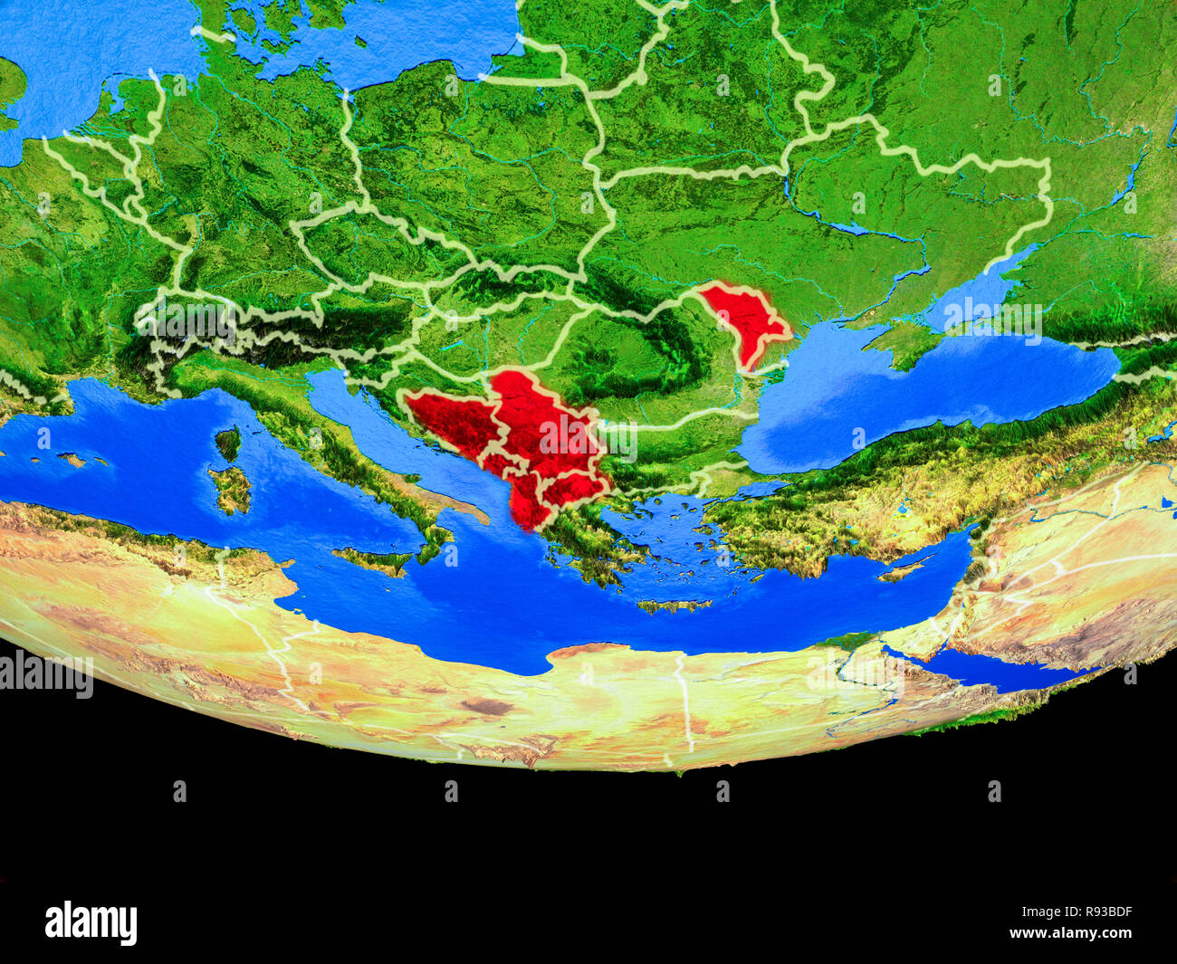 CEFTA countries from space on model of planet Earth with country ...