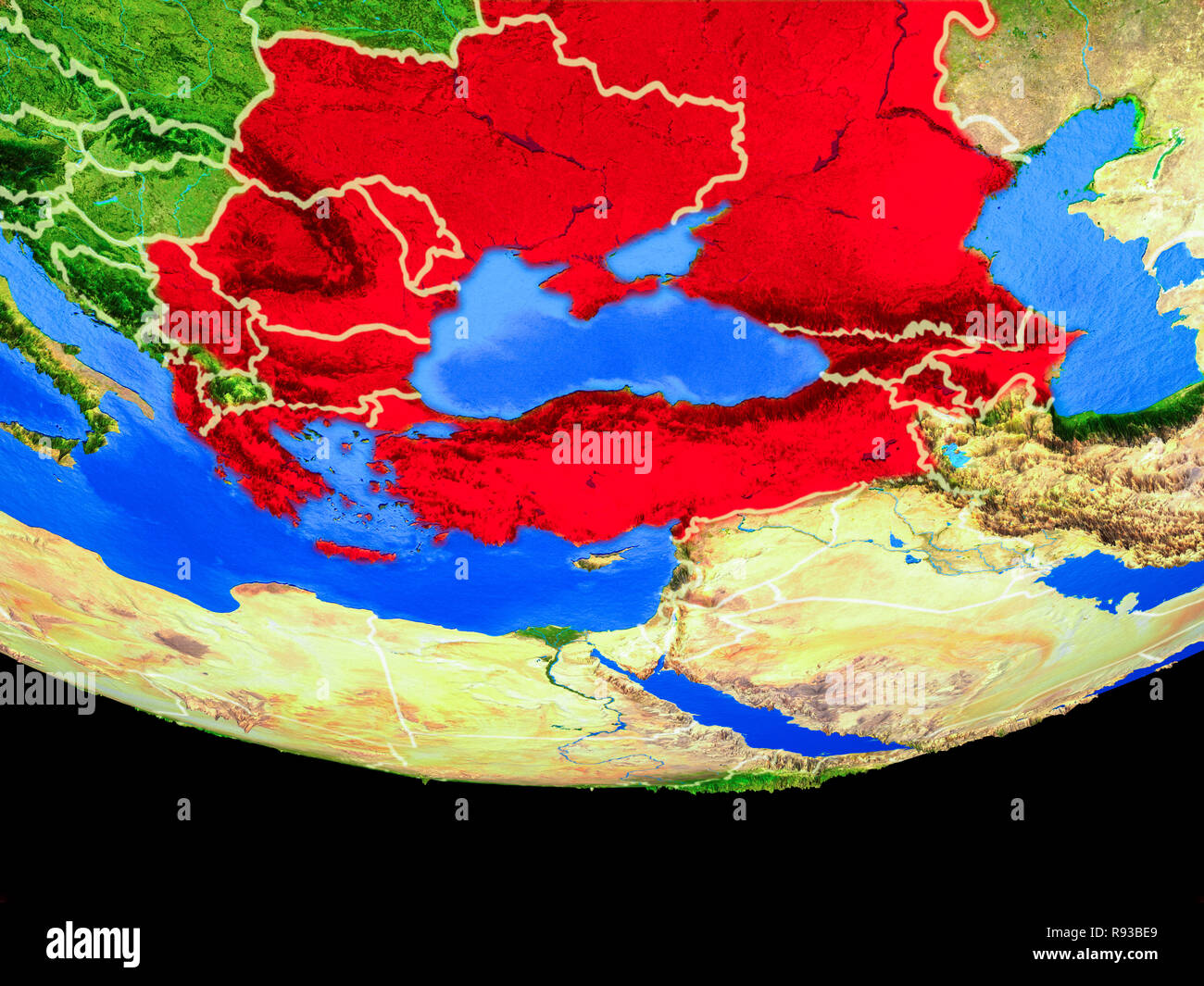 BSEC countries from space on model of planet Earth with country borders ...