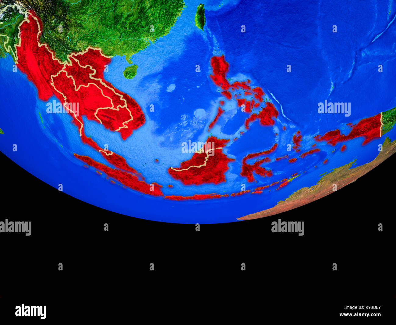 ASEAN memeber states from space on model of planet Earth with country ...