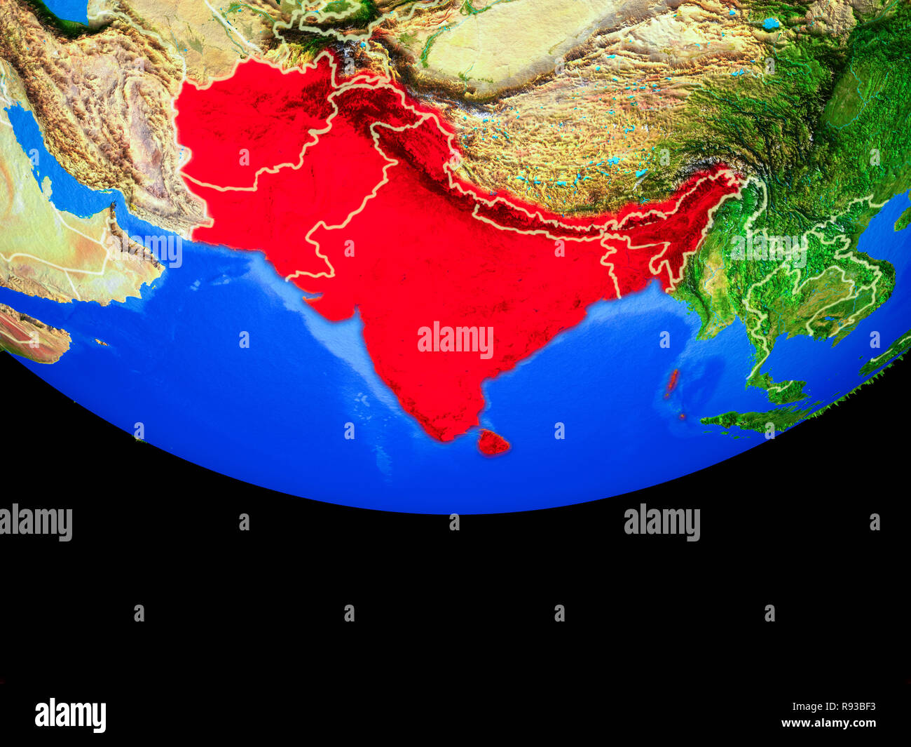 SAARC memeber states from space on model of planet Earth with country ...