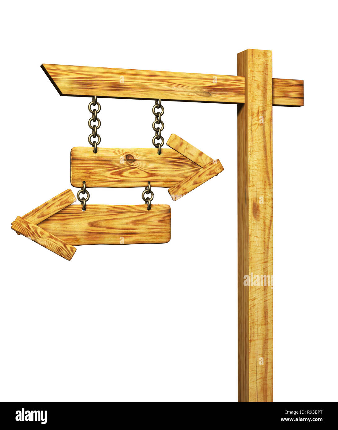 Two 3d retro wooden arrows. Object over white Stock Photo - Alamy