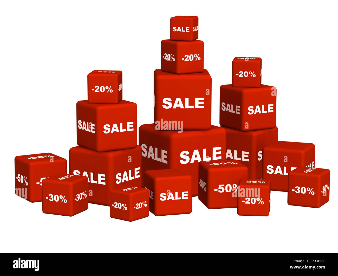 Red boxes with the goods at a discount. Objects over white Stock Photo ...