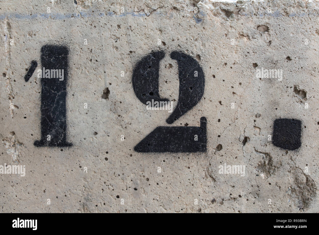 number twelve painted stencil on concrete wall, number twelve, number ...