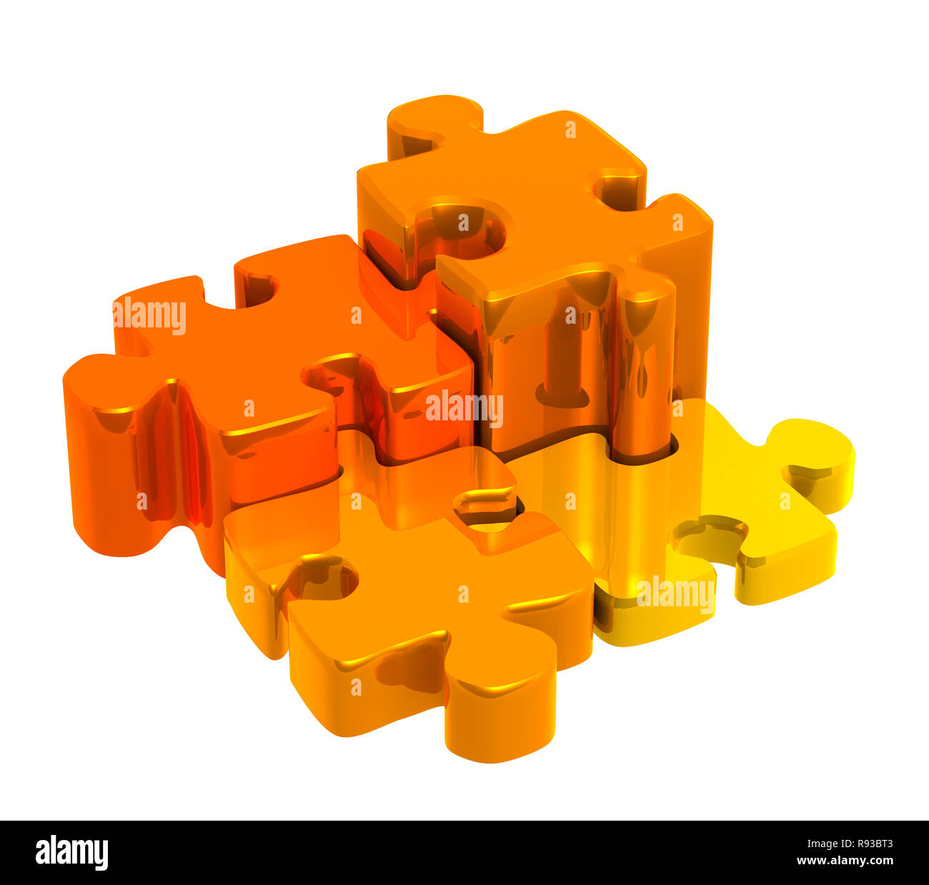 Four bright pieces of the puzzle, combined by a ladder Stock Photo - Alamy
