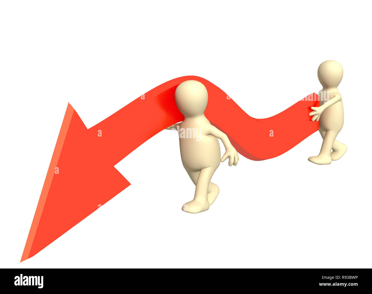 Puppets, supporting the arrow of red color Stock Photo - Alamy