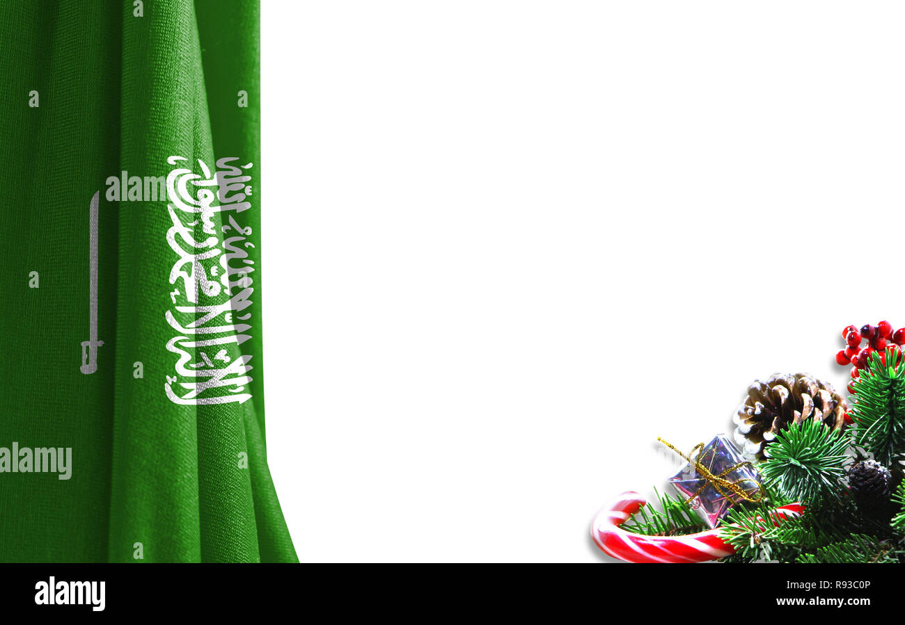 Christmas new Year background with a flag of Saudi Arabia. There is a ...