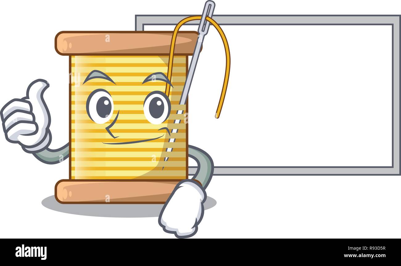 Thumbs up with board bobbin with needle thread spool cartoon Stock ...