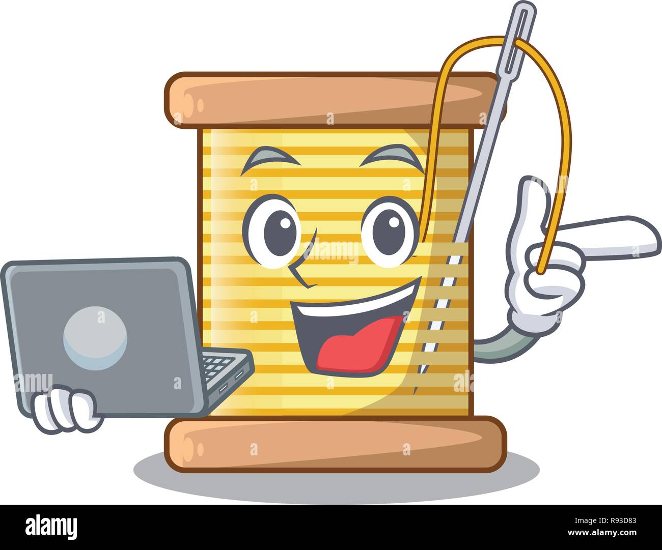 With laptop bobbin with needle thread spool cartoon Stock Vector Image ...