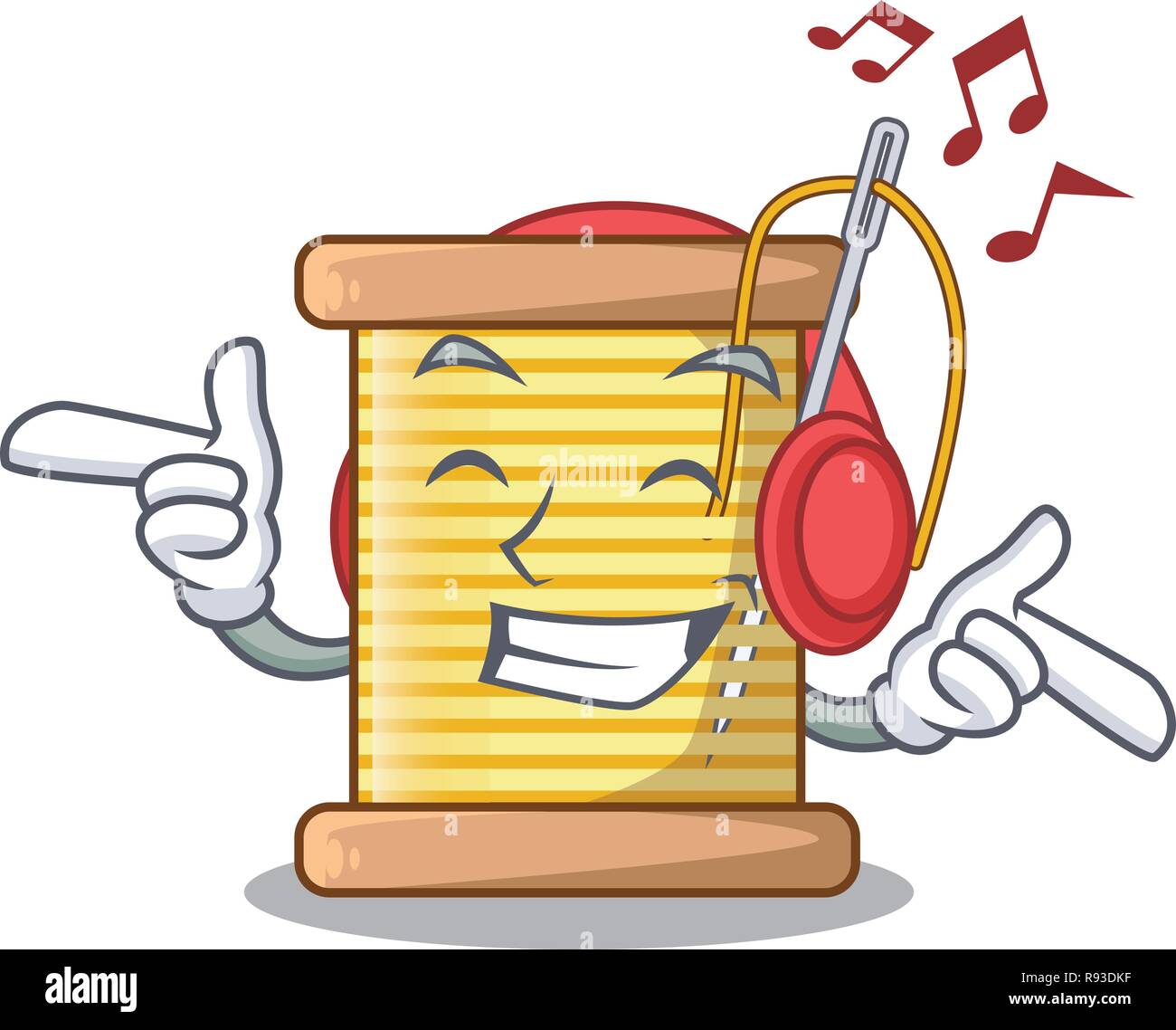 Listening music thread bobbin isolated on a mascot Stock Vector Image ...