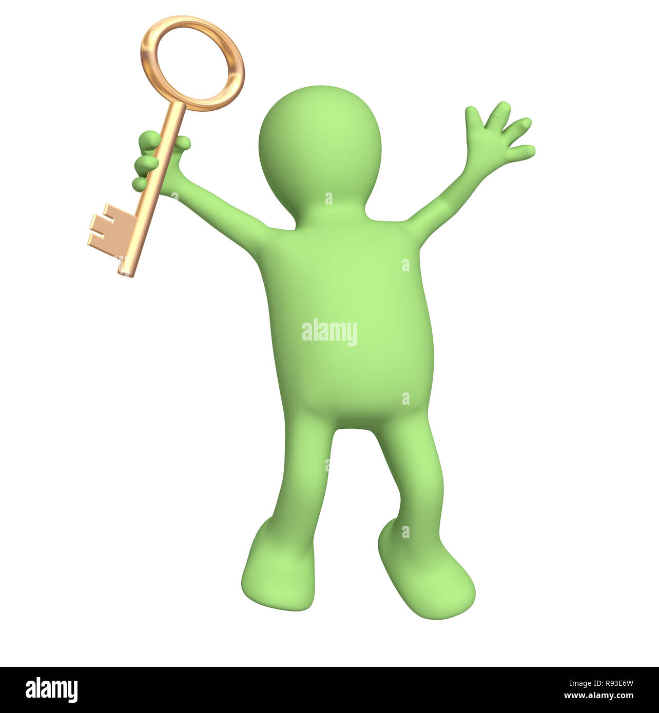 Puppet, holding in hand a gold key Stock Photo - Alamy
